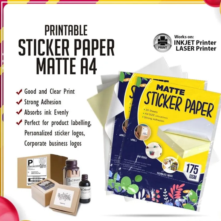 Matte A4 Sticker Paper 175GSM (20 sheets per pack) | Lazada PH