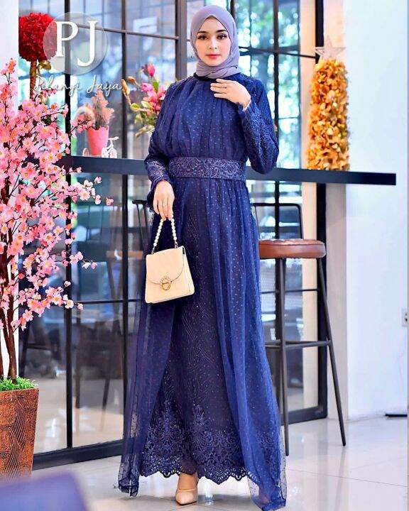 BAJU PESTA BROKAT TILLE WARNA NAVY/ BAJU KEBAYA NAVY/ DRESS NAVY/ GAMIS ...