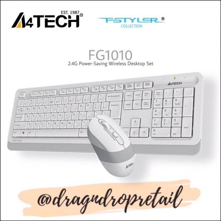 A4TECH FSTYLER FG1010 2.4G Wireless Desktop Set Power-Saving Keyboard and Mouse Combo (White ...