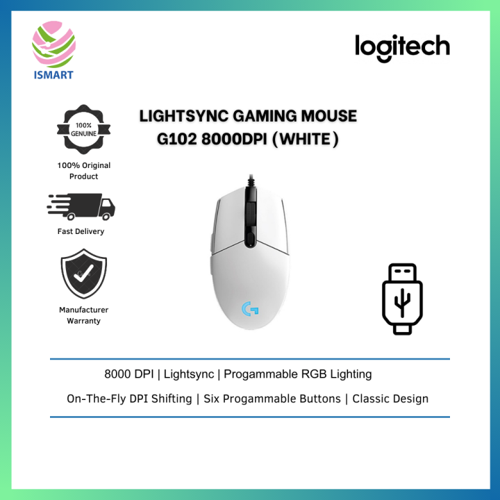 LOGITECH LIGHTSYNC GAMING MOUSE G102 8000DPI (WHITE) | Lazada