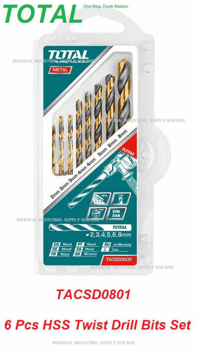 TOTAL TACSD0801 8pcs HSS Twist Drill Bits Set Mata Tebuk Besi | Lazada