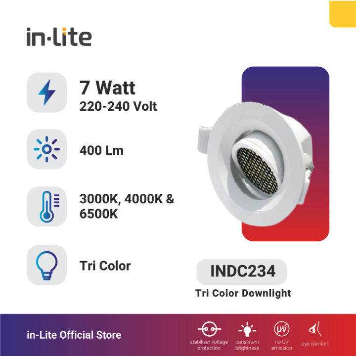 INDC234 LAMPU SPOTLIGHT IN-LITE INLITE DOWNLIGHT LED 7W TRICOLOUR 3 ...