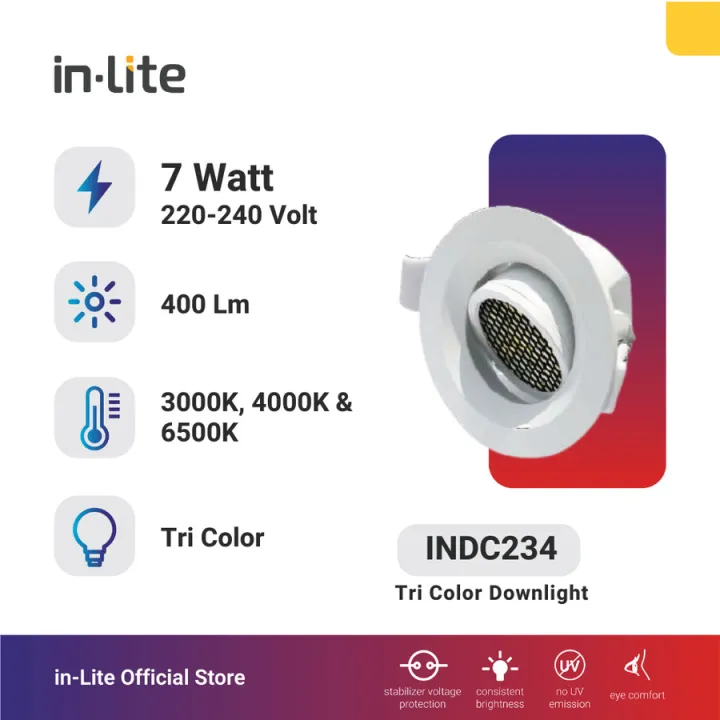INDC234 LAMPU SPOTLIGHT IN-LITE INLITE DOWNLIGHT LED 7W TRICOLOUR 3 ...