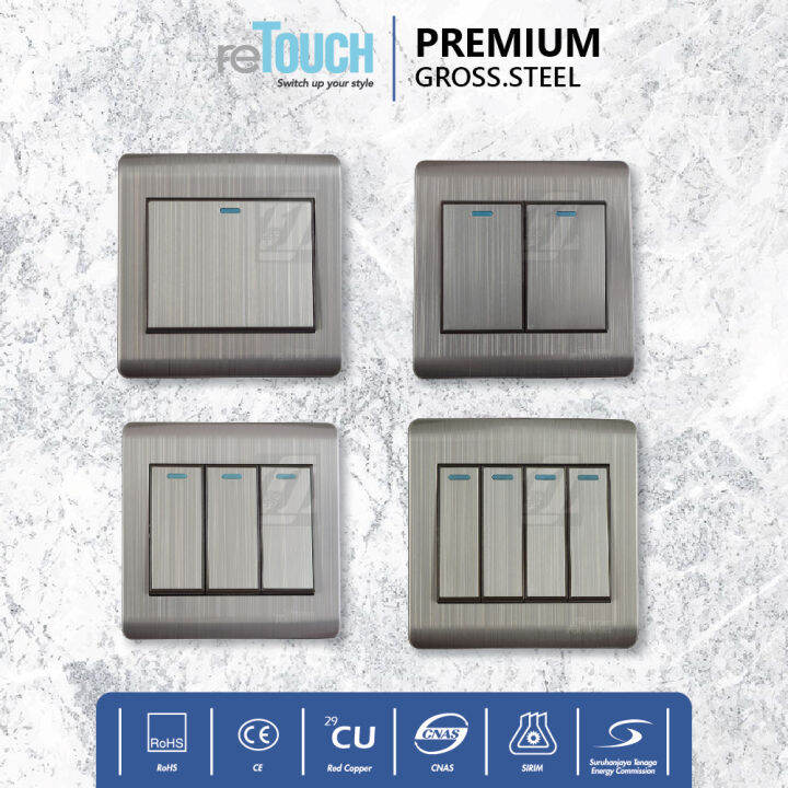 Retouch Premium Gross Steel Aluminium 1G, 2G, 3G, 4G Switches, Blank ...