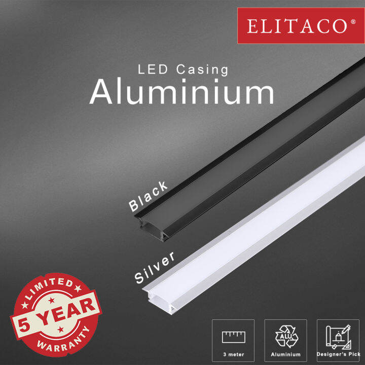 【ELITACO】300cm LED Channel System with Milky Cover LED AluminIum Black ...