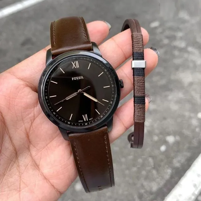 [Original] Fossil FS5557SET The Minimalist Brown Leather Men Watch and ...