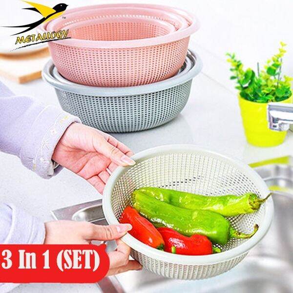 Metallogy (3 in 1) High Quality Round Plastic Colander Set /Fruit ...