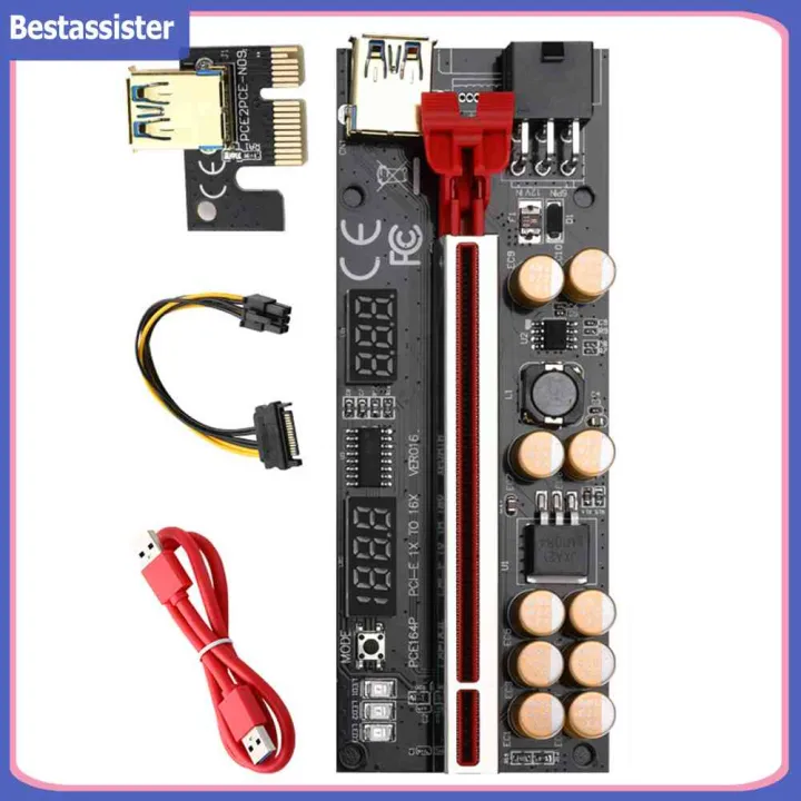 SATA to 6P LED USB 3.0 Extension Cable PCI-E 16X Riser Card Adapter for ...
