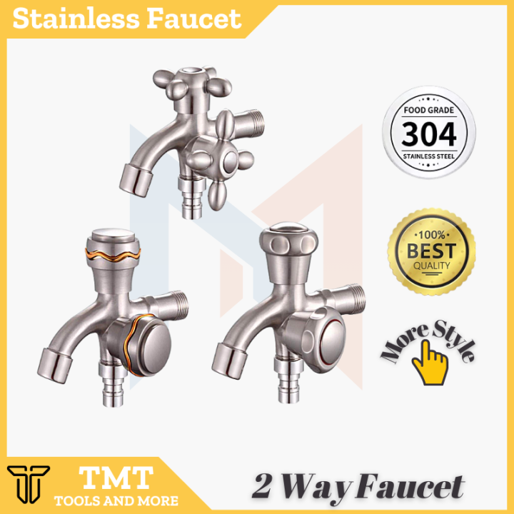 Stainless SUS304 Two Way Faucet Valve Sink Washing Machine Water Tap ...