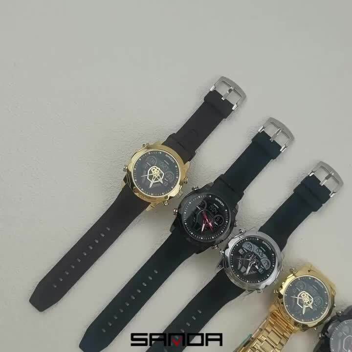 SANDA 9022ผลิตภัณฑ์ใหม่นาฬิกาข้อมือแบบ Dual Display สำหรับผู้ชายมัลติฟั ...