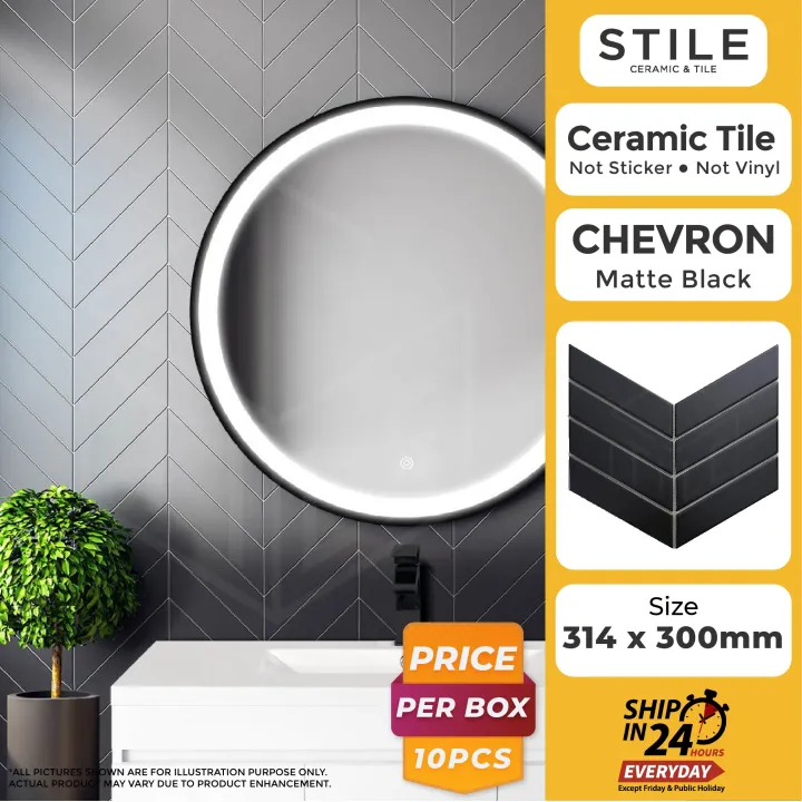 [REAL TILE] Chevron Matte Black Mosaic Tiles /Mozek/Ceramic Tiles/Mozek ...