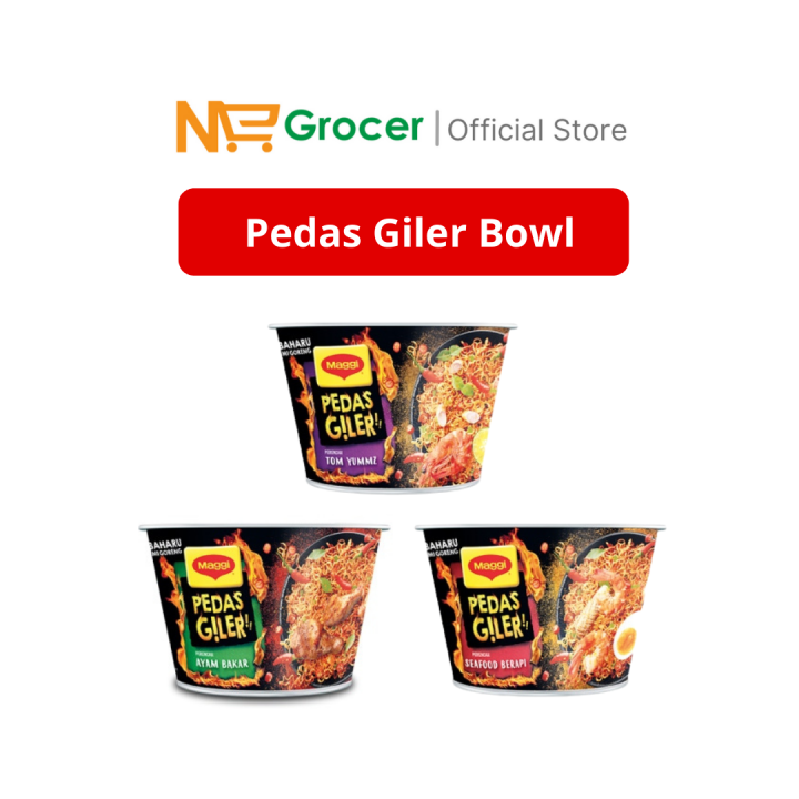 MAGGI Instant Noodle Bowl Pedas Giler Tom Yummz / Ayam Bakar / Seafood Berapi | NE Grocer | Lazada