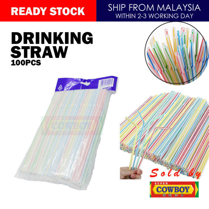 Color Flexible Drinking Straw 100pcs Penyedut Minuman Plastic ...