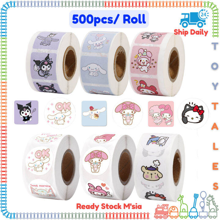 SANRIO STICKER 500pcs Roll Kuromi Cinnamoroll My Melody Pompompurin ...