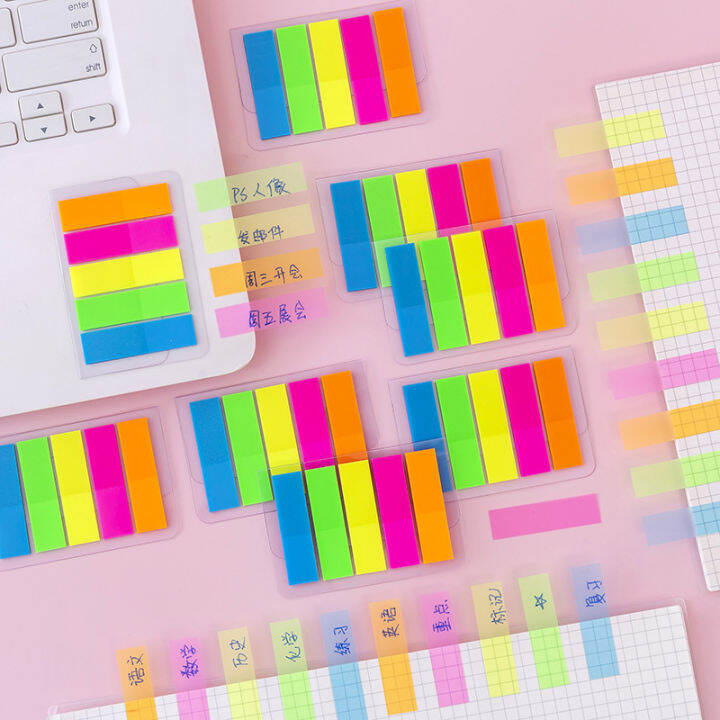 Fluorescent Index Plastic Sticky Note Colorful PET Page Marker Adhesive ...
