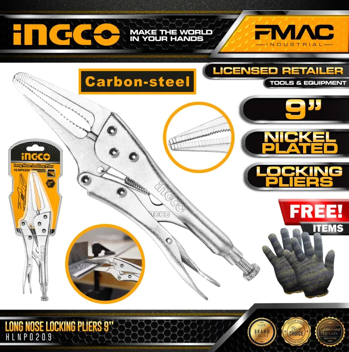 INGCO Long Nose Locking Pliers 9" HLNP0209 + FREEBIES FMAC⭐⭐⭐⭐⭐ | Lazada PH