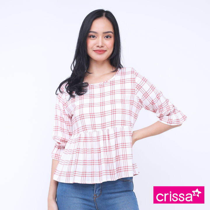 Crissa Woven Checkered 3/4" Blouse CST21-0014 | Lazada PH
