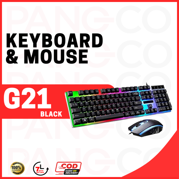 G21 Led Rainbow Color Backlight Gaming Game USB Wired Keyboard Mouse Set 104keys (Black) | Lazada PH