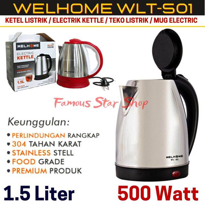 Teko Listrik Kettle Elektrik Pemanas air 1.5 Liter Wellhome WLT 501 500 watt || Teko Listrik 1.5 ...