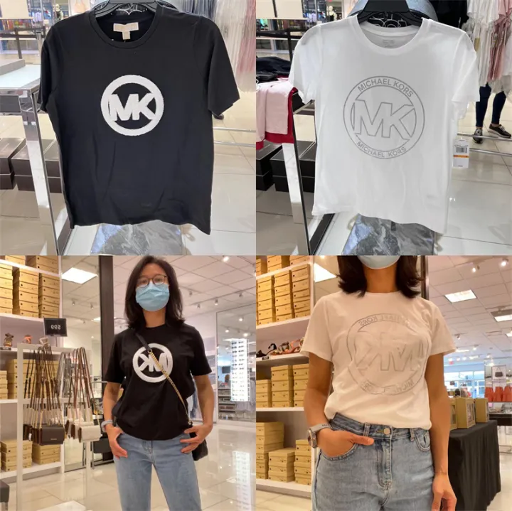 ใหม่ Michael Kors/mk ผู้หญิงคลาสสิกครึ่งแขนพิมพ์ลูกเรือคอแขนสั้นเสื้อ ...