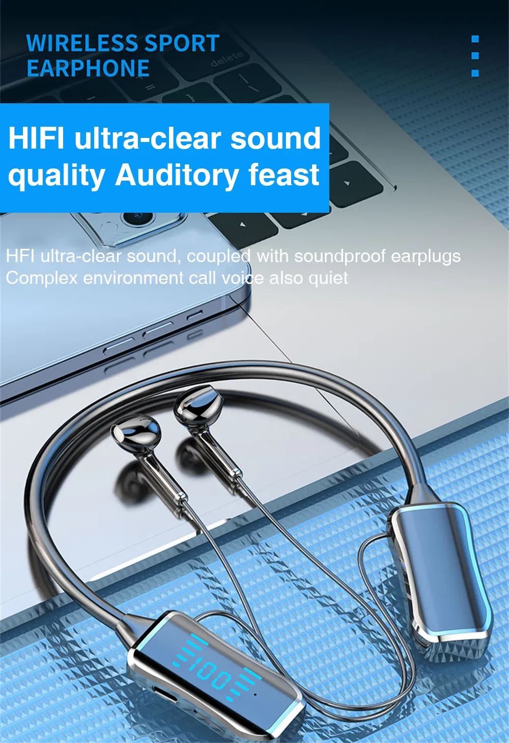 New Bluetooth Necklace Sports Wireless Headset