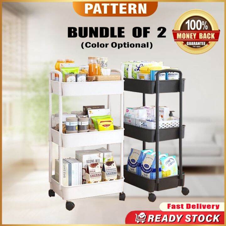PATTERN Trolley Rack Storage 3 Tier Trolley Kitchen Rack With Wheel ...