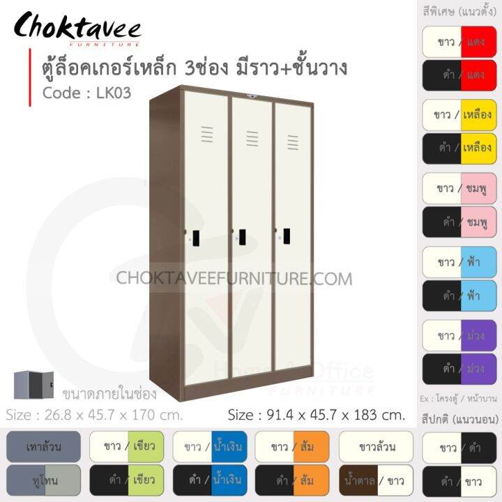 ตู้ล็อคเกอร์เหล็ก ลึกมาตรฐาน 3ประตู รุ่น LK03-Brown (โครงตู้สีน้ำตาล ...