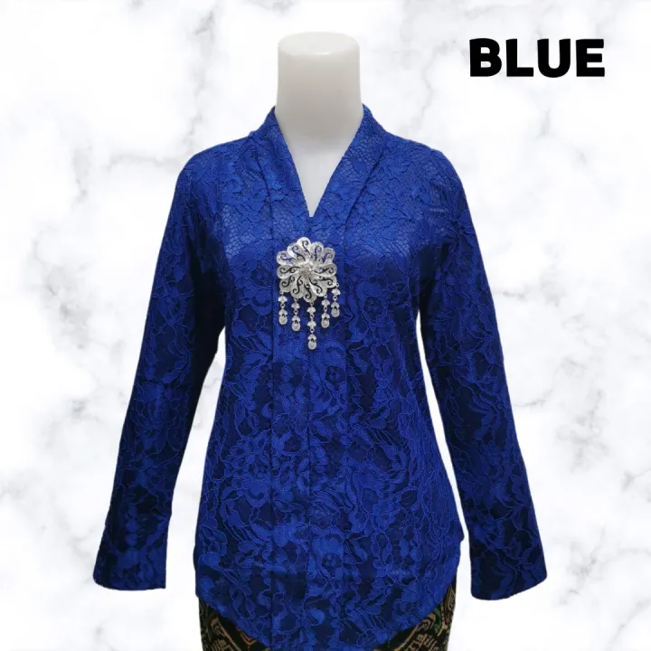 【READY STOCK】Baju Kebaya Lace Warna Biru / Royal Blue (Lengan Panjang ...