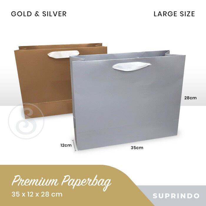 Premium Paper Bag Besar Silver & Gold 35 x 12 x 28 cm | Lazada Indonesia