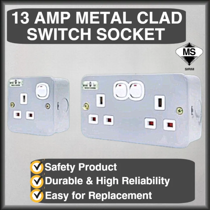 [SIRIM] 13A Single Switch Socket Double Switch Socket Metal Clad Socket ...
