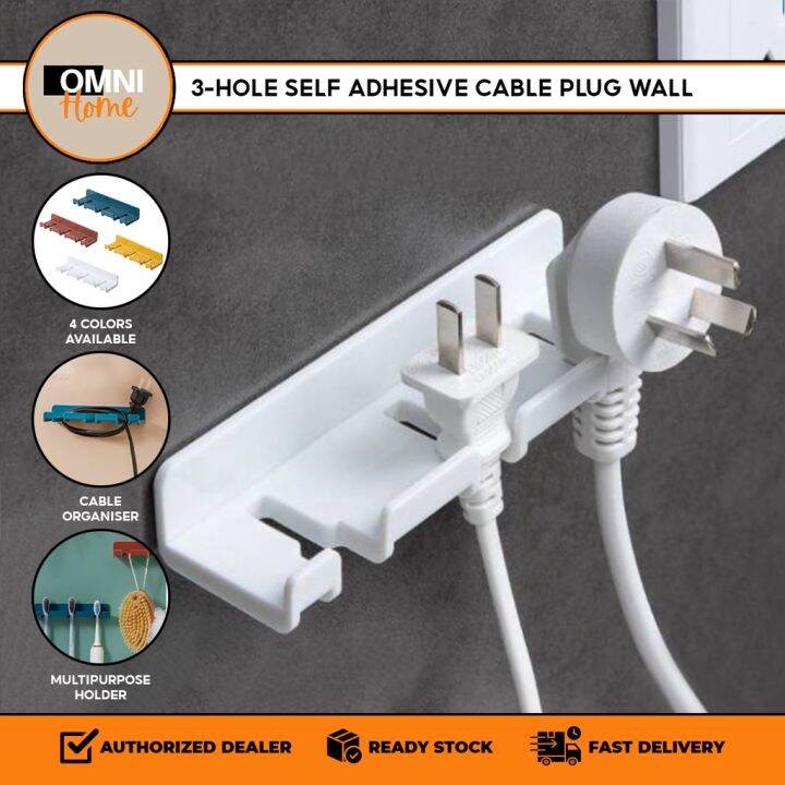 3-Hole Self Adhesive Cable Plug Wall Organiser Holder Hook Phone Tooth ...