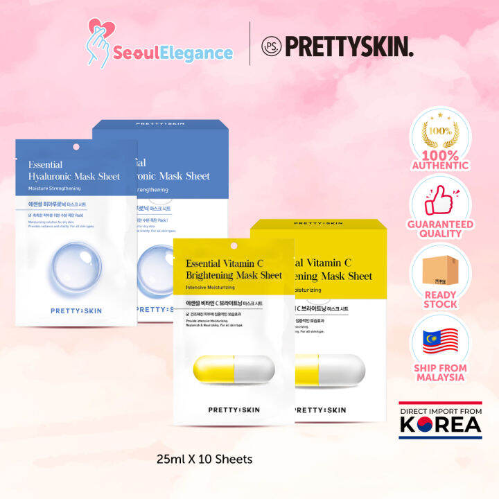 PRETTYSKIN Essential Hyaluronic Mask Sheet / Vitamin C Brightening Mask ...