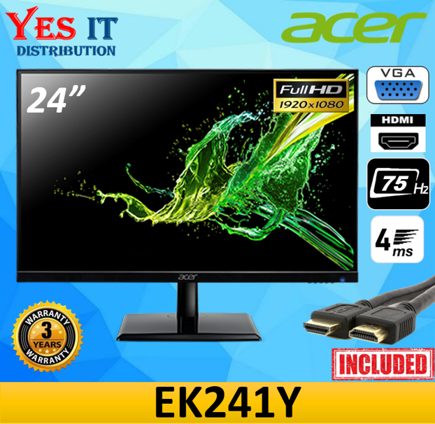 Acer EK241Y BIX 23.8" FHD 75Hz 4ms IPS FreeSync LED Monitor (HDMI / VGA ...