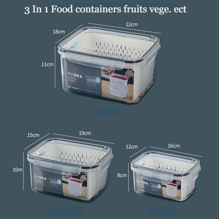 DOUBLE WINNER 3 In 1 Produce Saver Refrigerator Organizer Stackable ...