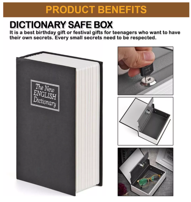 ( BOOK ) Dictionary Safe Box Book Safe Lock Cash Money Coin Storage ...