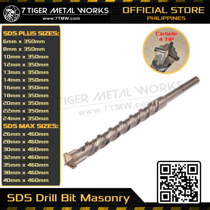 sds plus/max eagle bond masonry drill bit carbide 4 Tip from 6mm to ...