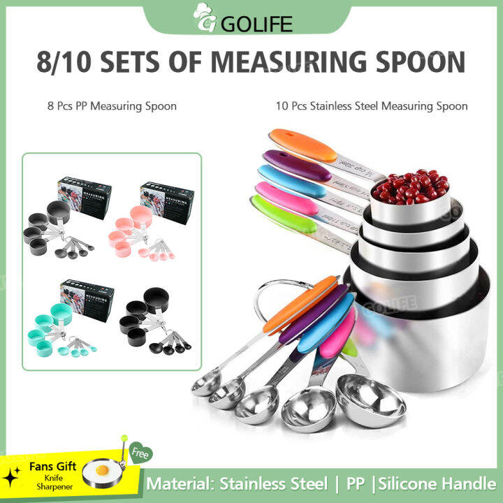 GOLIFE 8/10PCS Measuring Cups And Measuring Spoons Baking Teaspoon ...