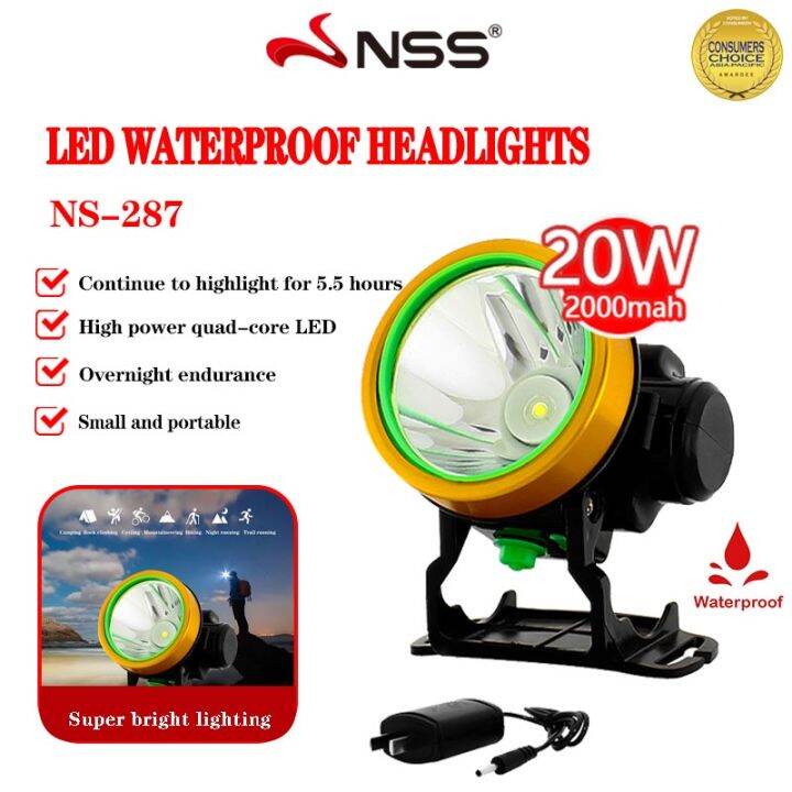 NSS 20W Waterproof headlight/ headlamp/ flashlight Rechargeable 2000mAh ...