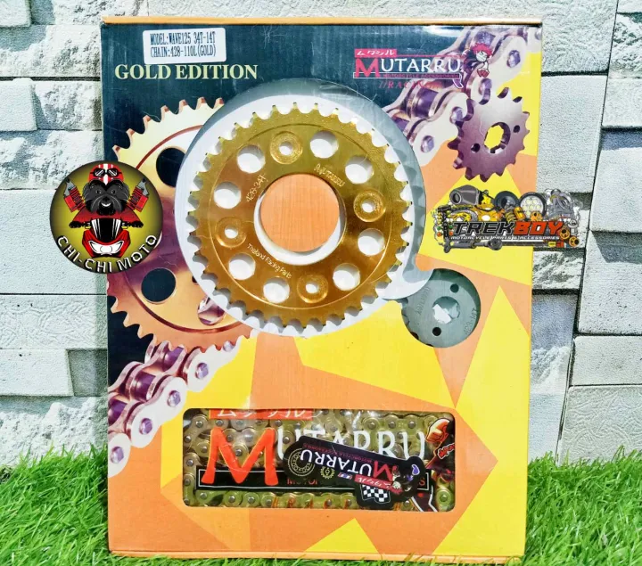XRM110/125 & Wave100/125 MUTARRU GOLD STEEL Chain Set [Made in Thailand ...