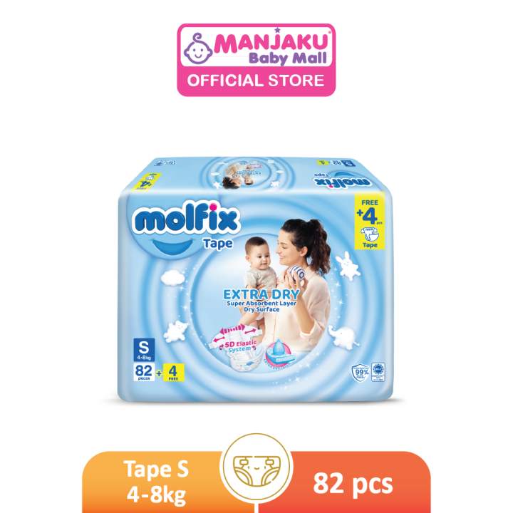 Molfix Extra Dry Super Tape Diaper Jumbo Pack (S82/M74/L62/XL50/XXL40 ...