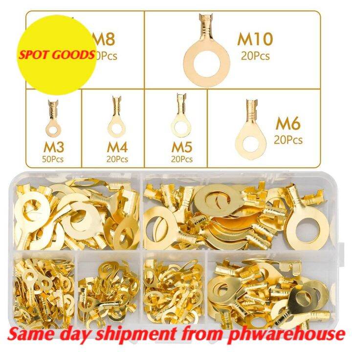 ♙150pcs Electrical Wire Lugs Eyelet Brass Ring Eye Hole Copper Wire ...