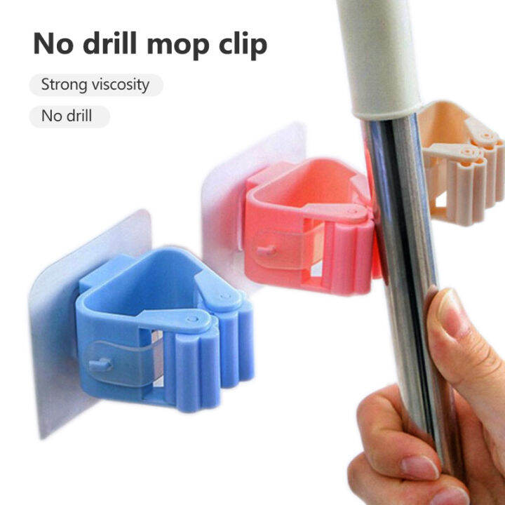 Wall Mounted Mop Holder Adhesive Bathroom Kitchen Magic Wall Sticker ...