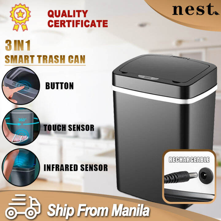 【COD】 15L Automatic Trash Can Smart Garbage Bin With Cover Room Kitchen ...