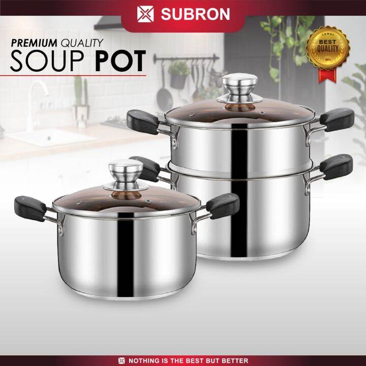 SUBRON Panci Sup 22cm Stainless TEBAL Soup Pot tutup Kaca | Lazada ...