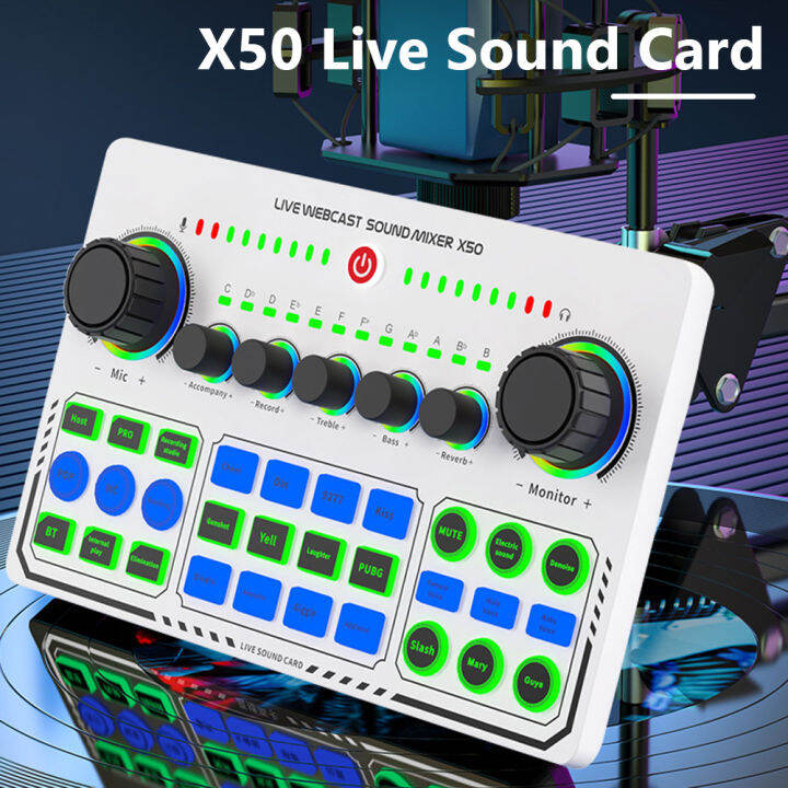 X50 Professional Live Sound Card 6โหมดถ่ายทอดสด RGB External DJ Mixer ...