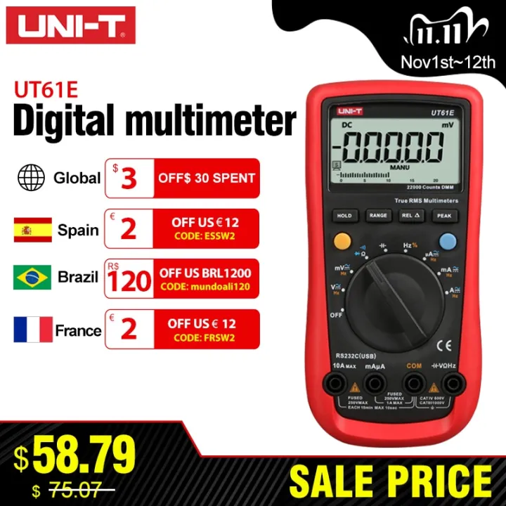 UNI-T UT61E Digital Multimeter Meter True RMS 1000V AC DC Multimeter ...