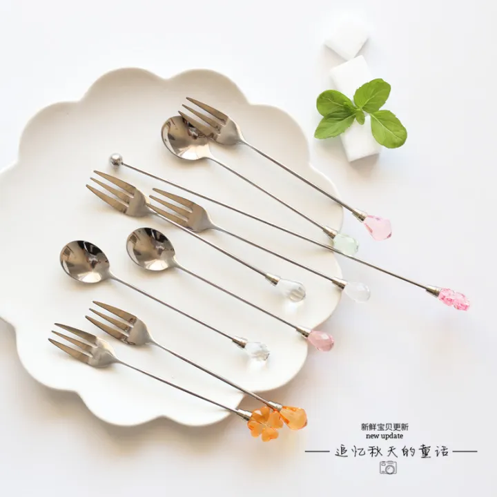 Japan with water droplets shape four-leaf clover crystal coffee spoon ...