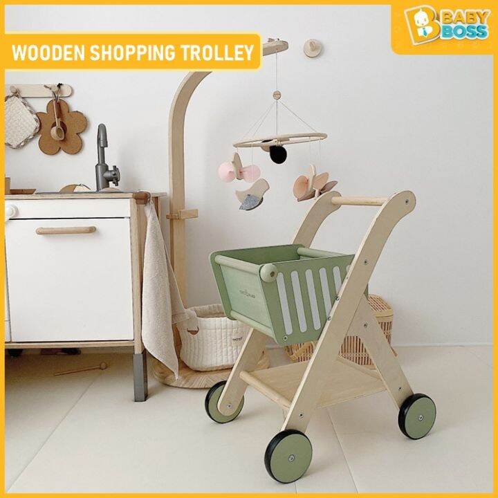 BabyBoss Kid Wooden Pull Push Shopping Cart Supermarket Trolley Mainan ...