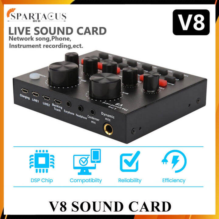 V8 Sound Card Audio External USB Headset Microphone Live Broadcast ...