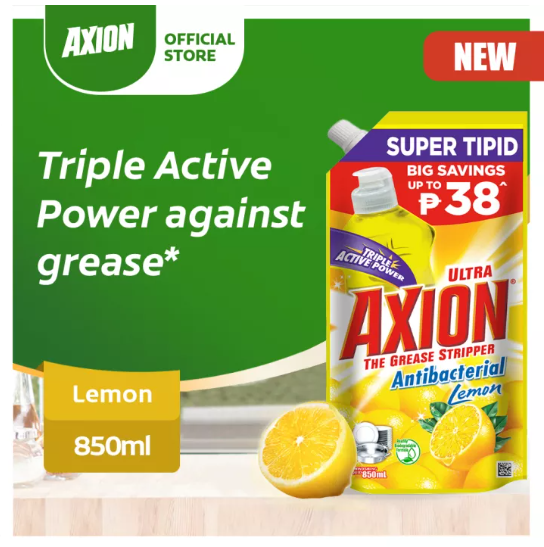 [24 hour Germ Kill] Axion Anti-bacterial Dishwashing Liquid Lemon Doy Pack 850ml Beyond Heallth ...